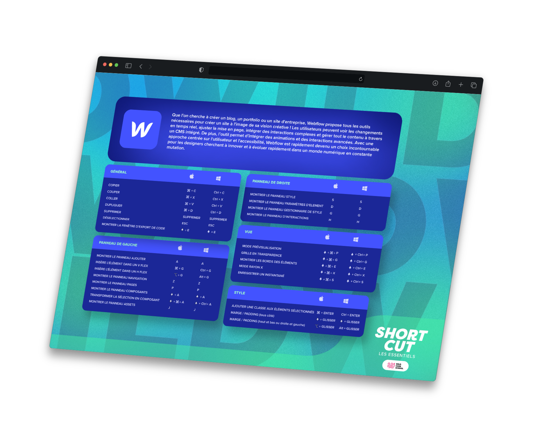 Initiation Webdesgin ⎪Cheat Sheet 5⎪Raccourcis Webflow