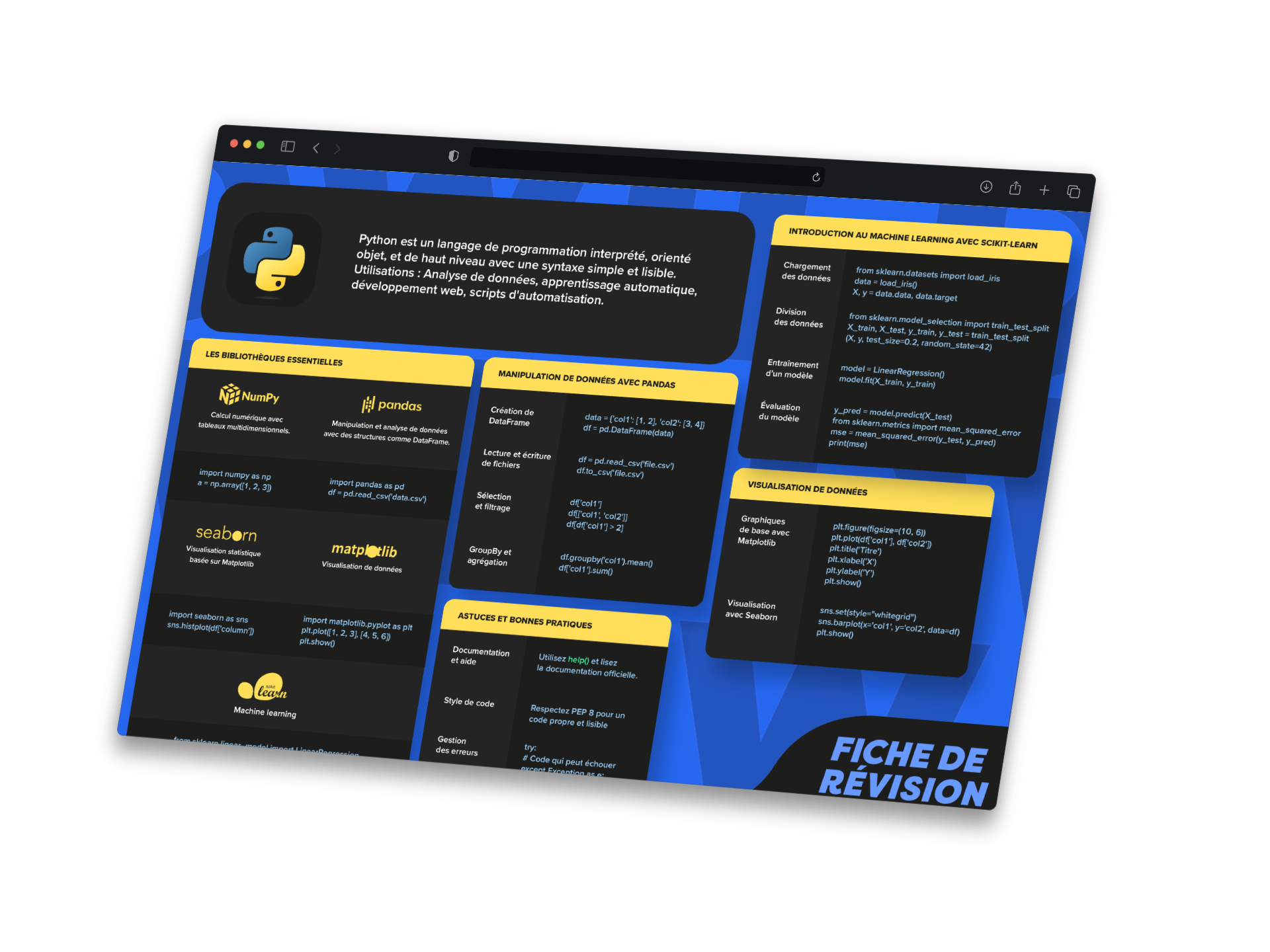 Initiation Data ⎪Cheat Sheet 2⎪Les essentiels de Python